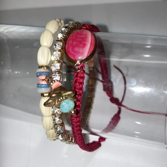 Urban Outfitters | Jewelry | 42 Bracelet Stack Maroon Cream Metal Urban ...